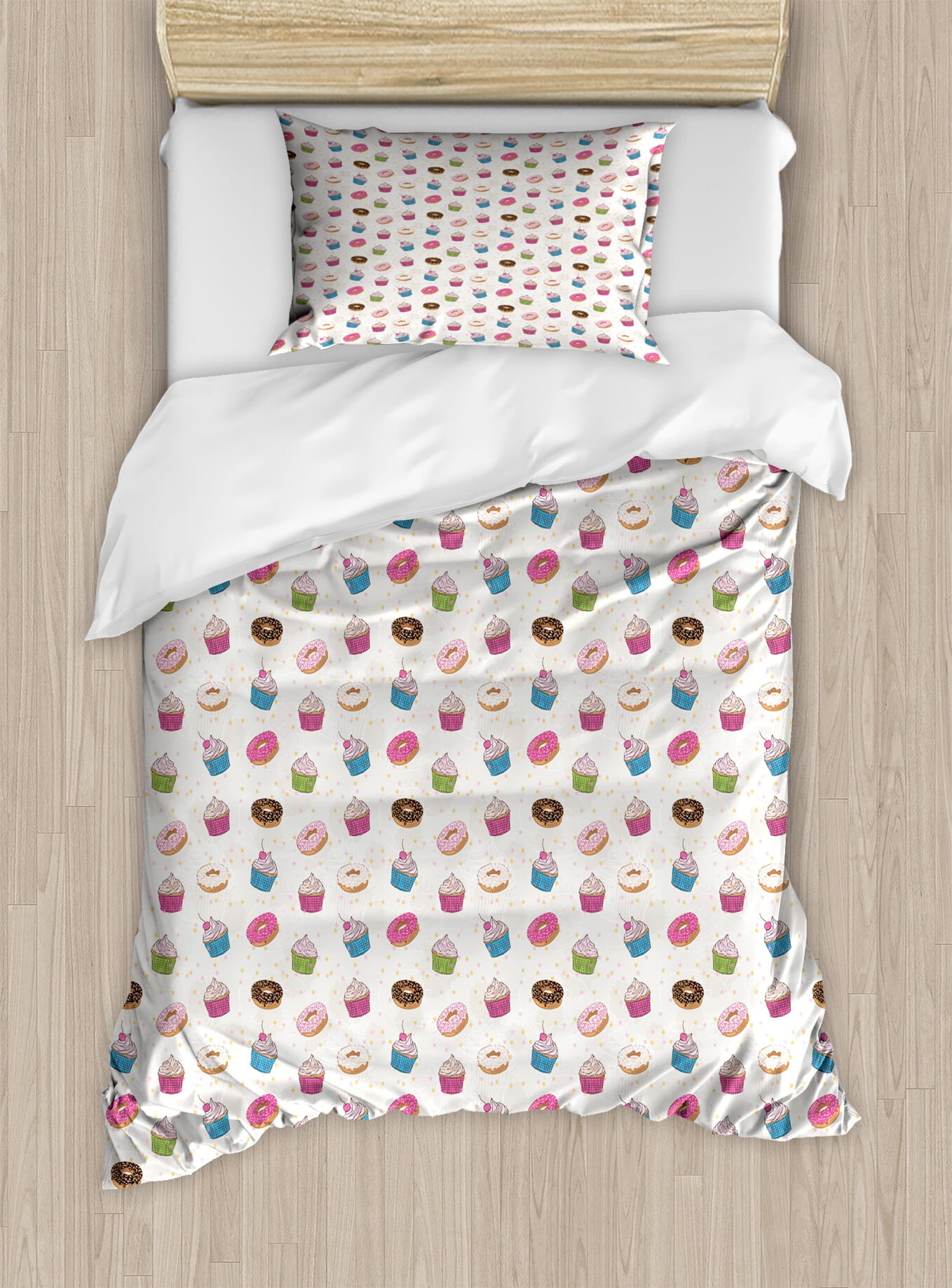 Bakery Duvet Cover Set, Hand Drawn Colorful Cartoon Abstract Cupcakes ...