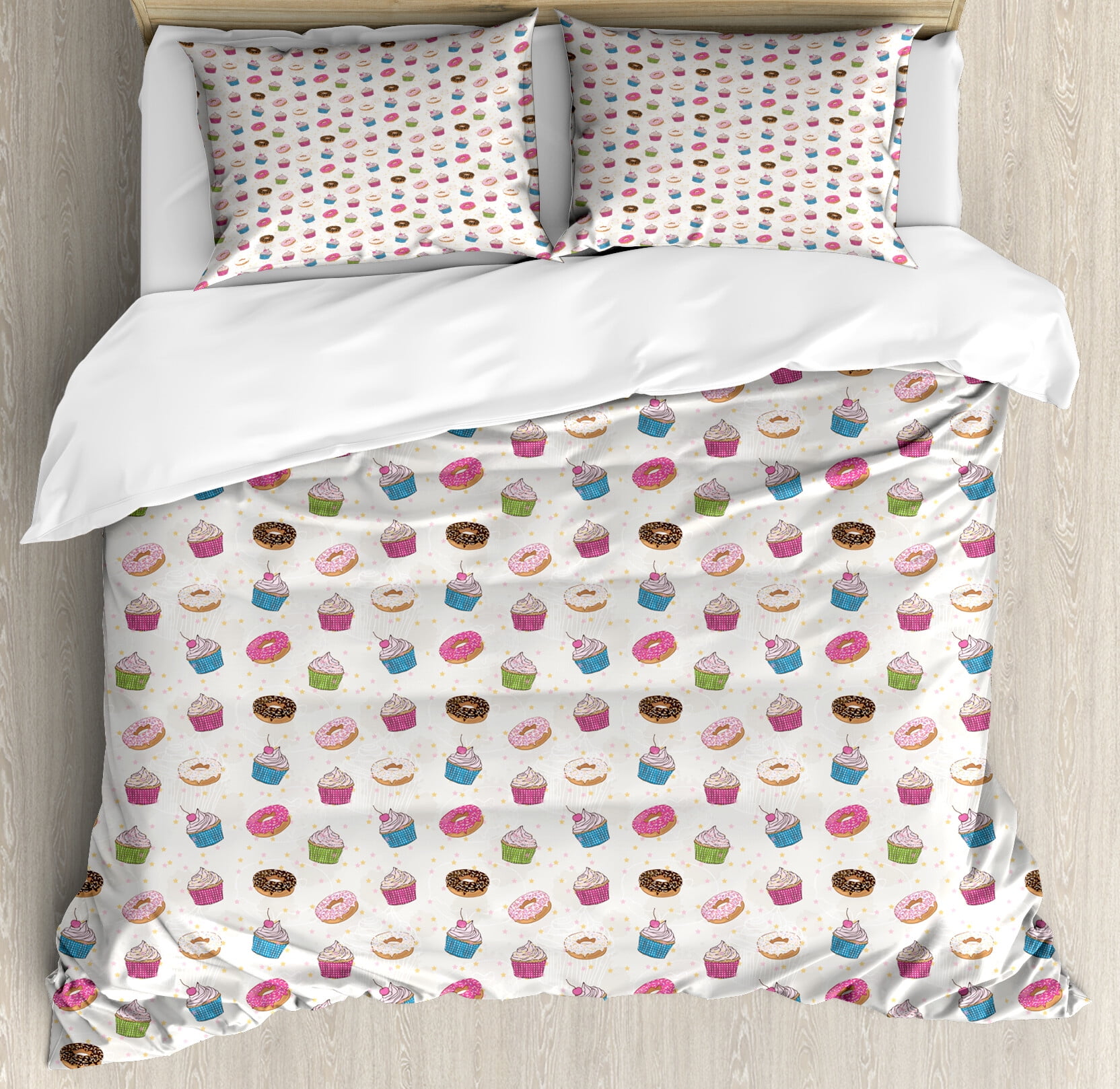 Bakery Duvet Cover Set, Hand Drawn Colorful Cartoon Abstract Cupcakes ...