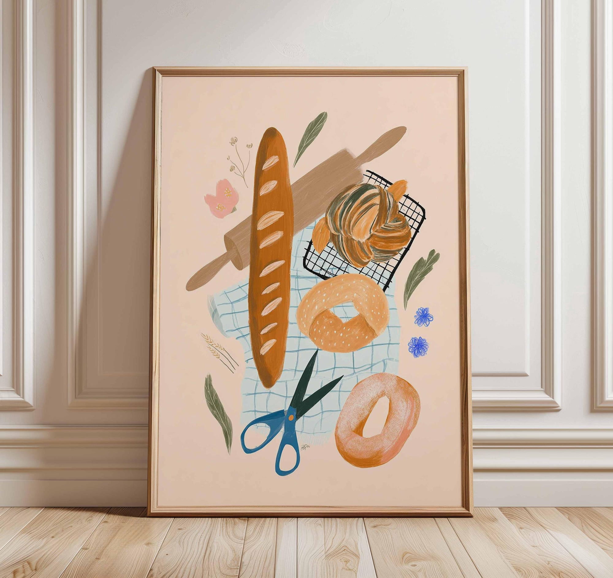 Bakery Kitchen Poster Rustic Bread Wall Art Retro Baking Print Cozy ...