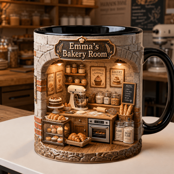 Bakery Owner Mug 3D Effect Custom Bakery Shop Room Mug for Baker Gift ...