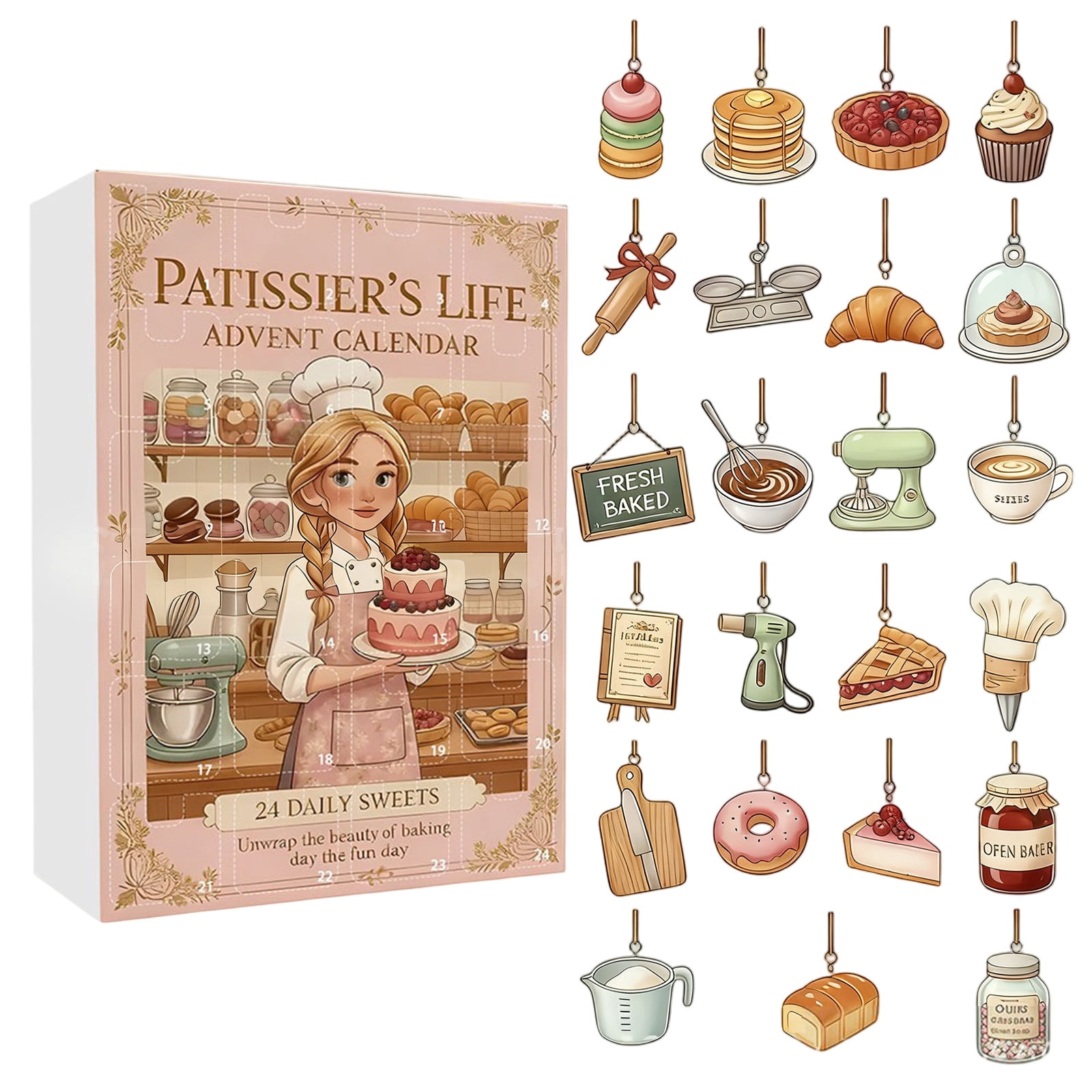 Bakery Theme Advent Calendar 2025, 2D Christmas Countdown with 24 ...