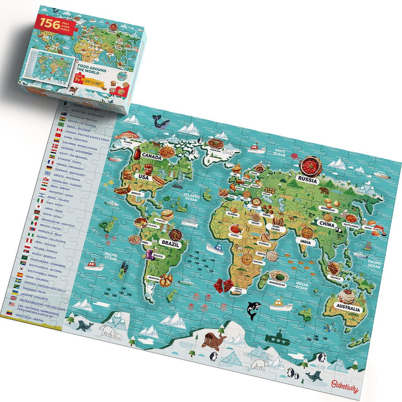 Baketivity Food Around the World Kids Puzzle - 24” x 36” Floor Puzzle ...