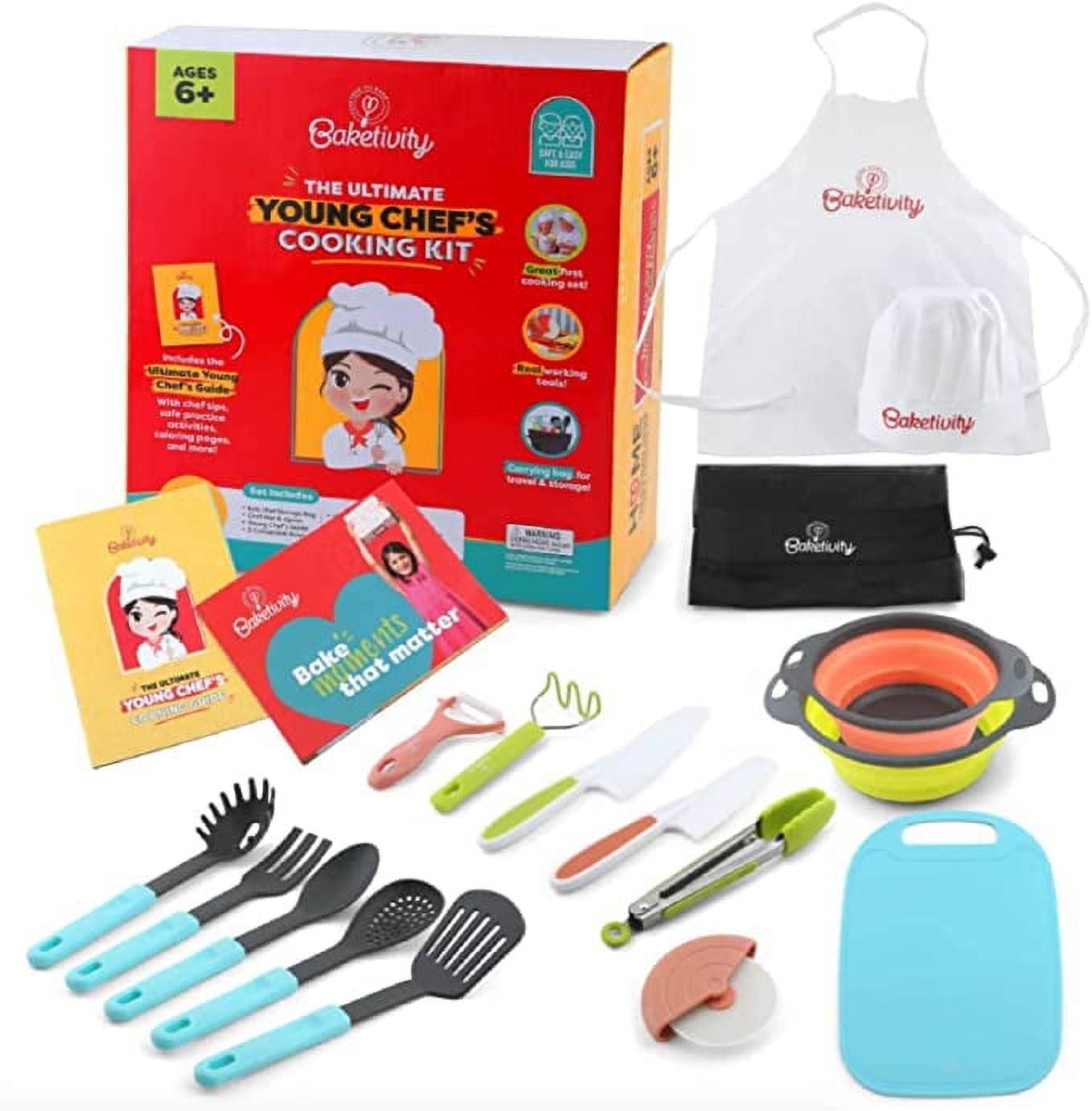 Baketivity Kids Cooking Set, Real Mini Kitchen Utensils for Real ...
