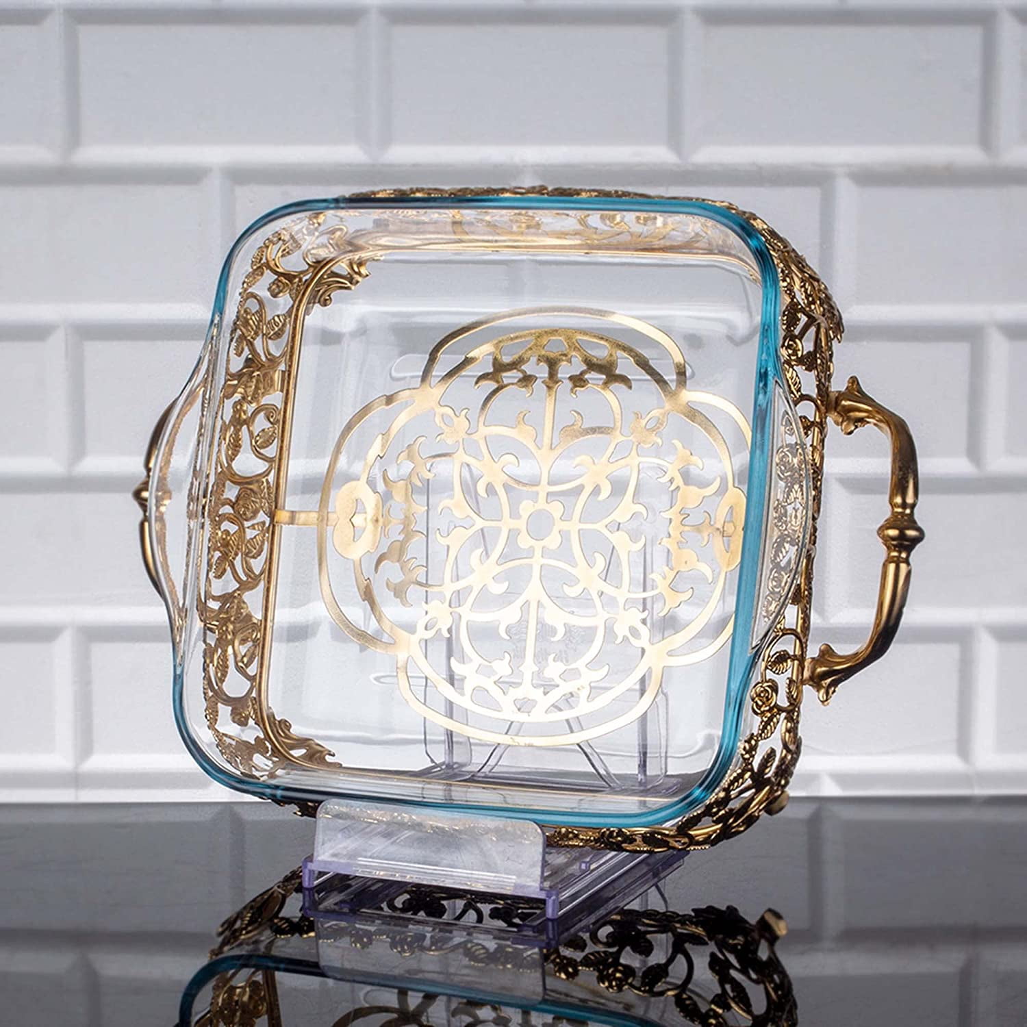 Bakeware Casserole Dish with Decorative Fancy Serving Holder | Glass ...