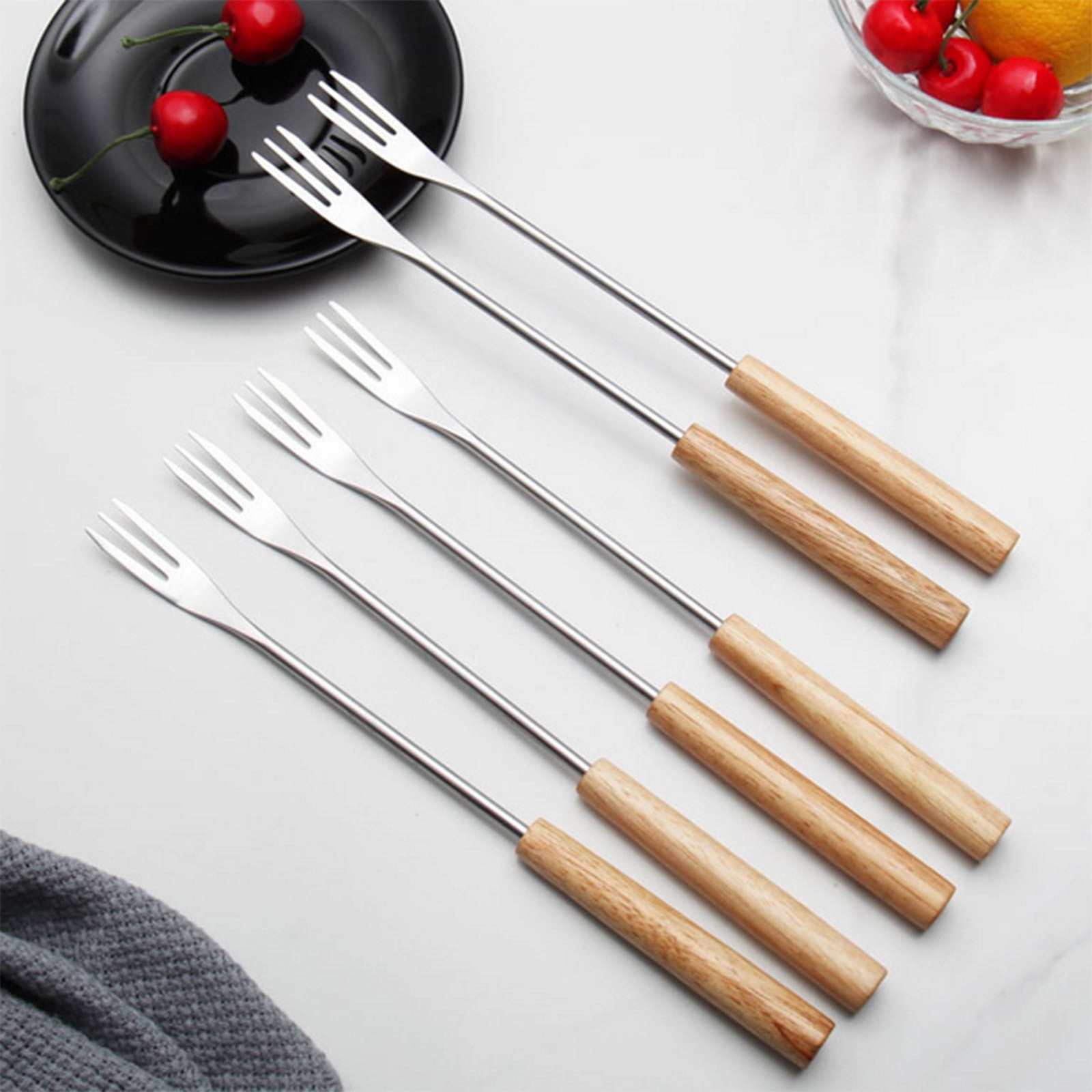 Bakeware Kitchen Fork Ruiming Stainless Steel Chocolate Hotpot Fork 6-Piece Set Plastic Handle ...