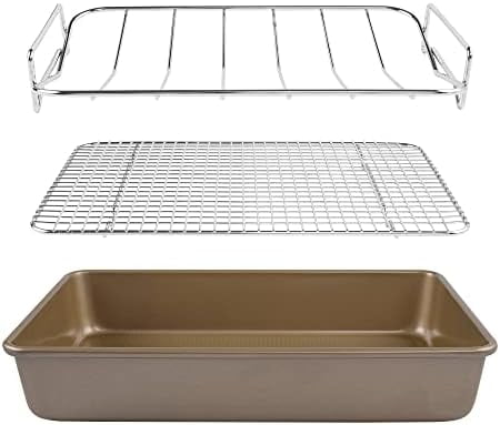 Bakeware Nonstick Carbon Steel Roaster with Flat Rack and V-Rack, 0.8MM ...