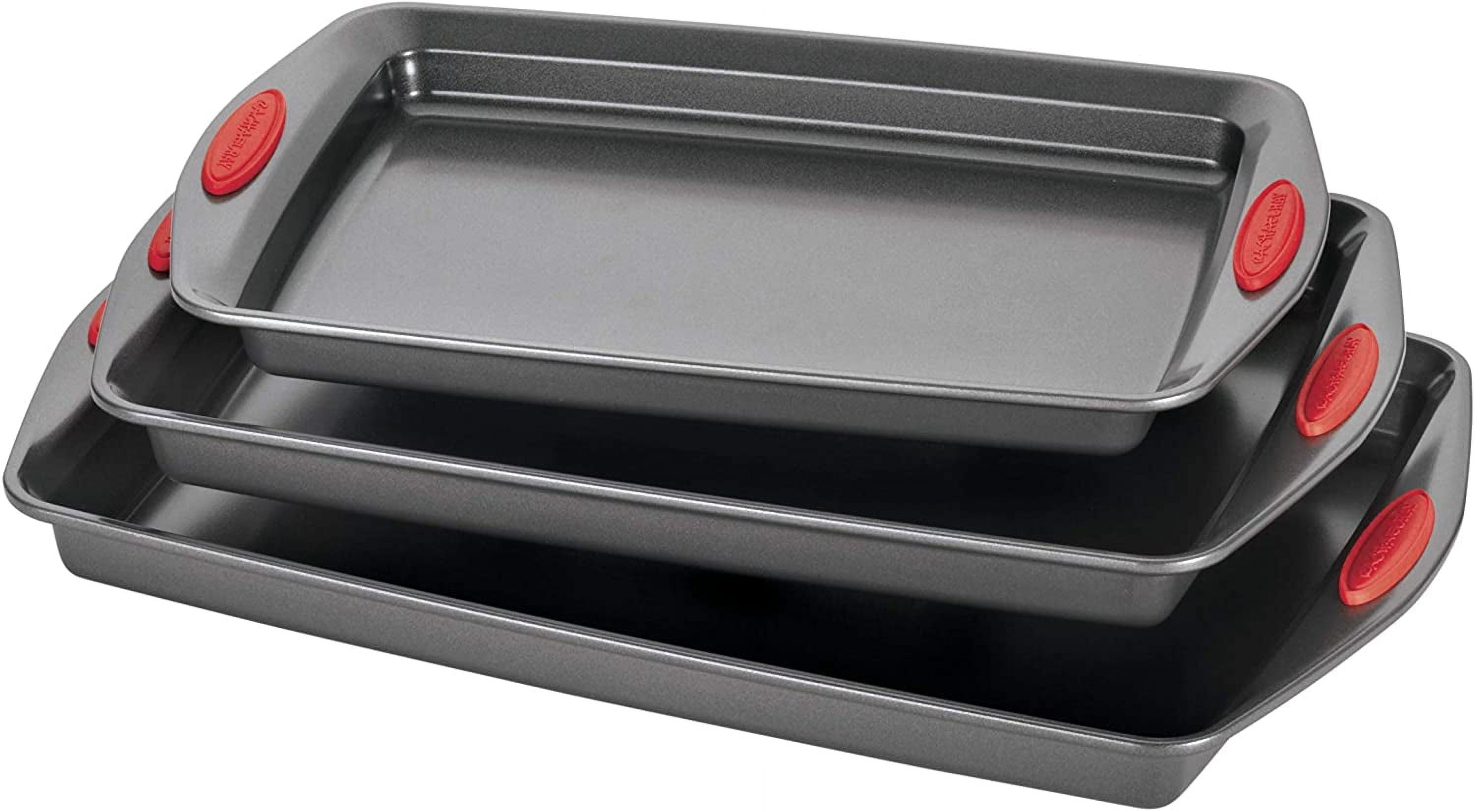 Bakeware Nonstick Cookie Pan Set, 3-Piece, Gray with Red Grips ...