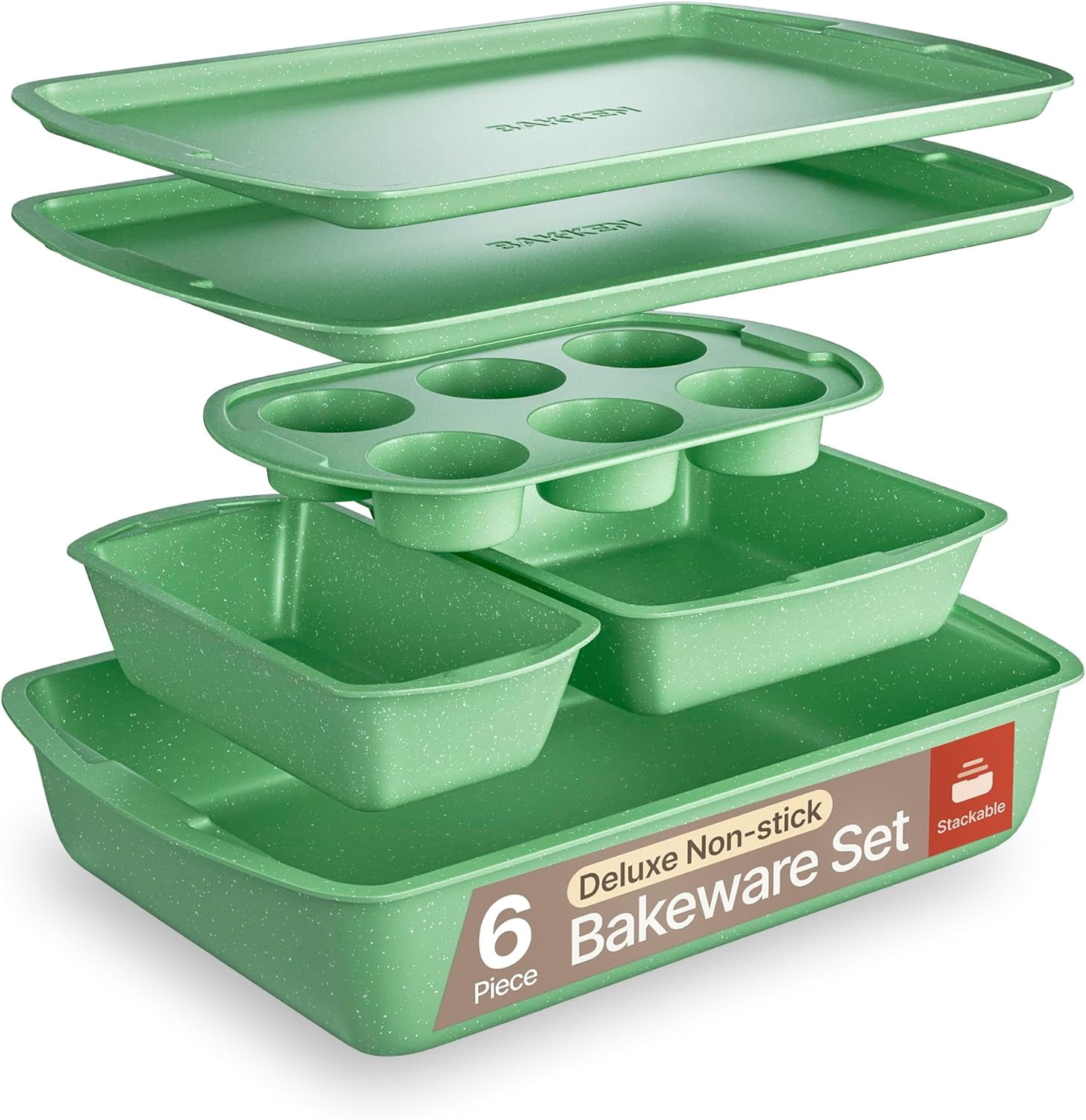 Bakeware Set - 6 Piece - Stackable, Deluxe, Nonstick Bakeware for ...