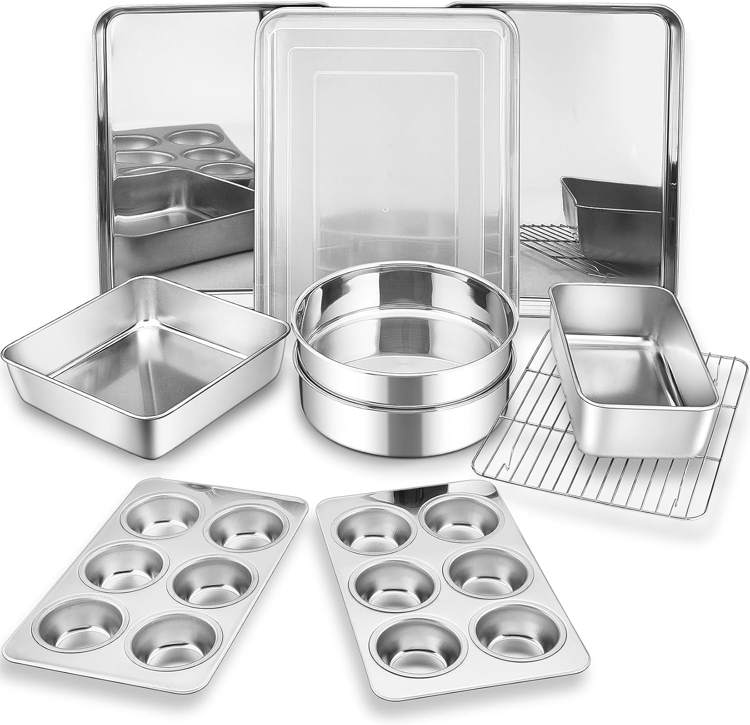 Bakeware Sets of 11, Stainless Steel Baking Pans Set, Includes Baking ...