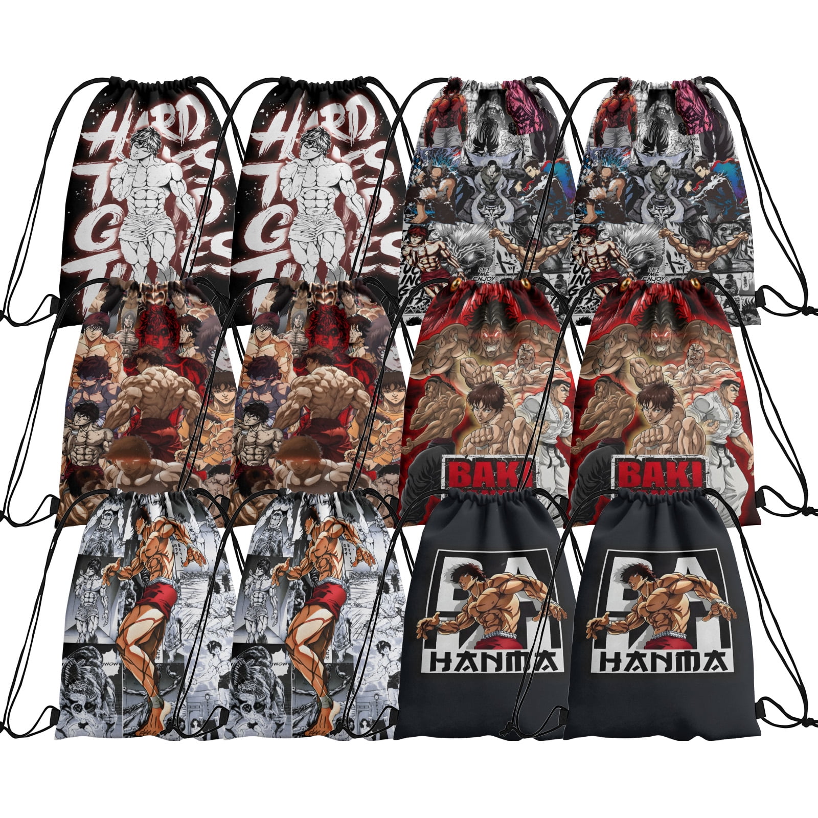 Baki Hanma 12pcs Drawstring Bag Reusable Non-Woven Gift Backpacks Favor ...