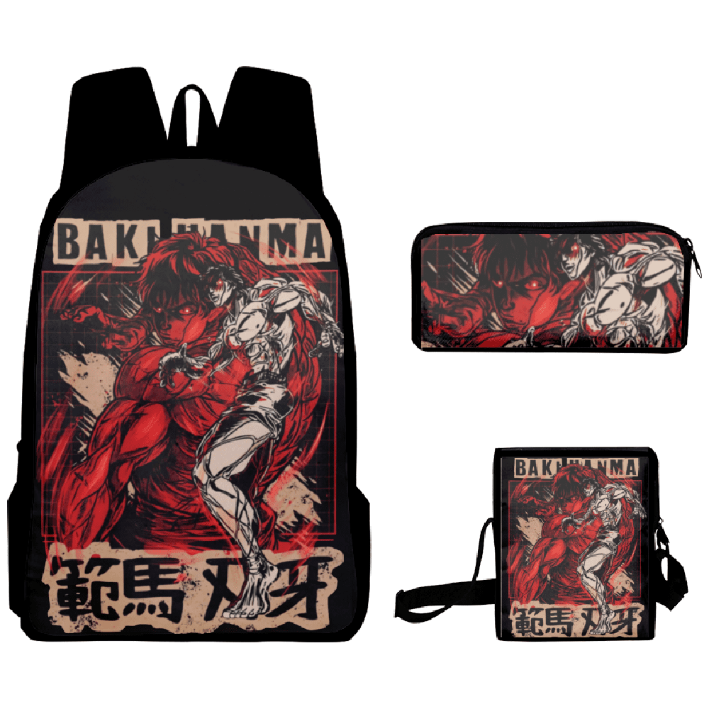 Baki Hanma Anime Backpacks 3 Piece Sets Men Women Vintage Crossbody Bag ...
