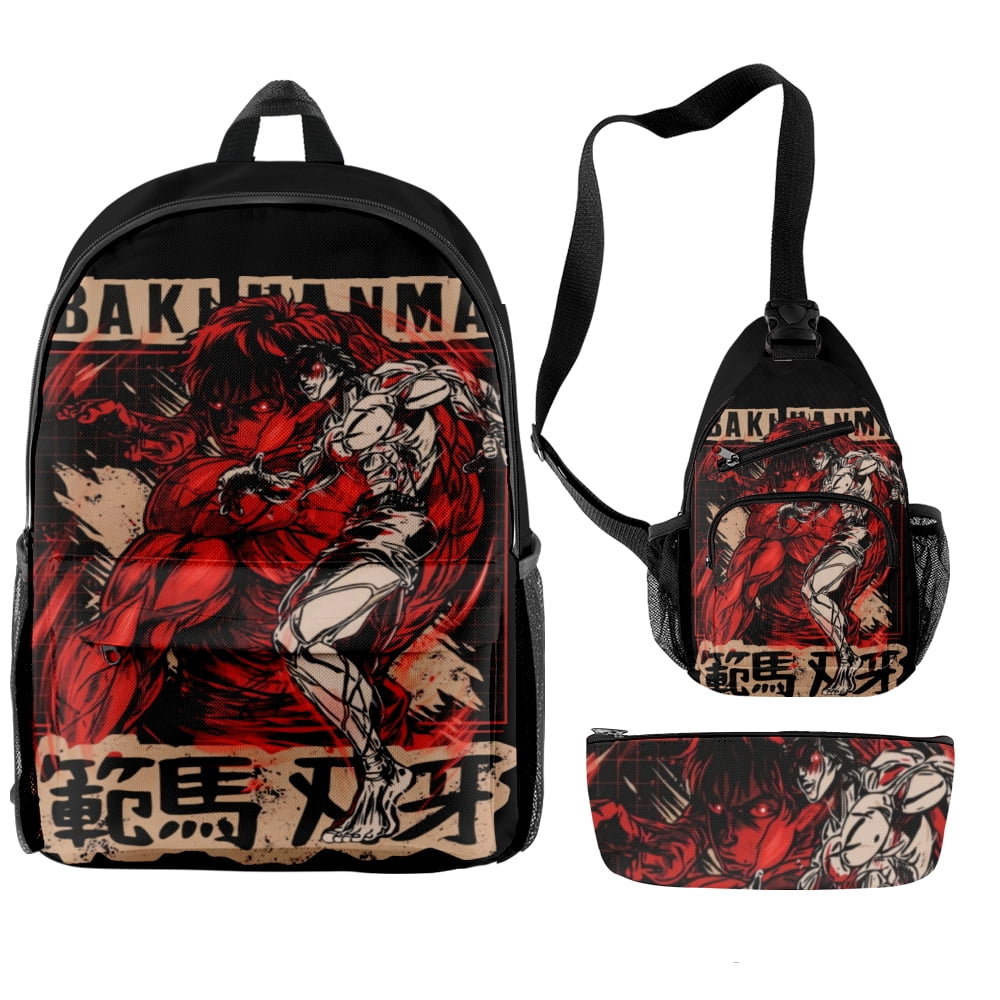 Baki Hanma Anime Backpacks 3 Pieces Sets Harajuku 3D Shoulder Bags ...