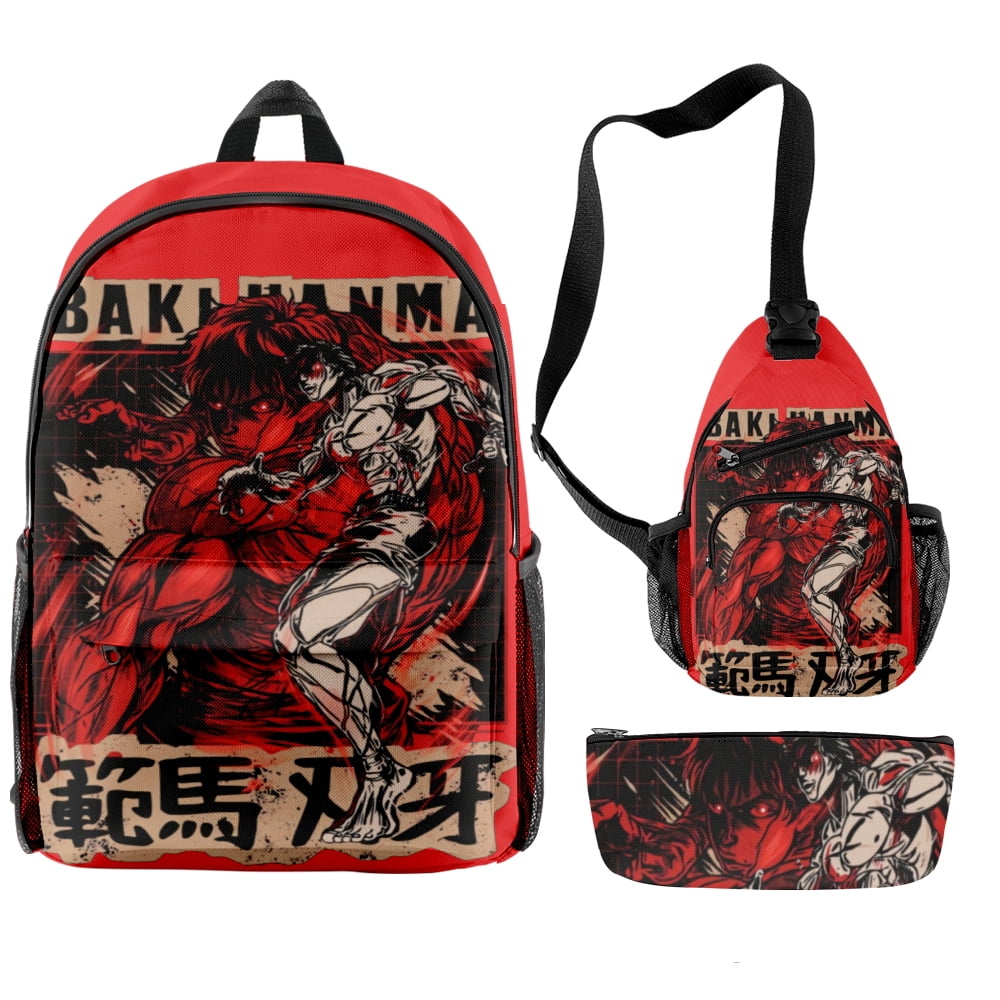 Baki Hanma Anime Backpacks 3 Pieces Sets Harajuku 3D Shoulder Bags ...