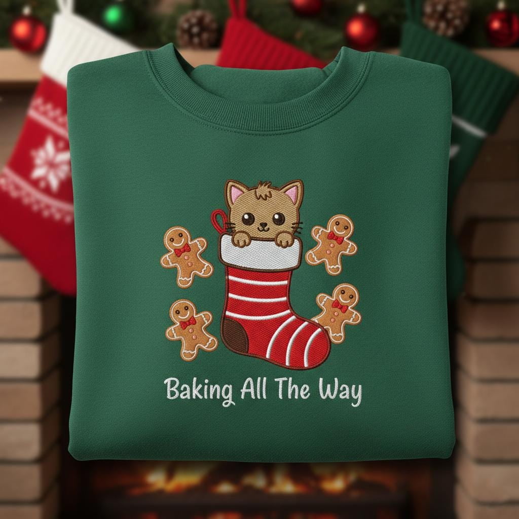 Baking All The Way embroidered sweatshirt, Cute Cat Christmas Stocking ...