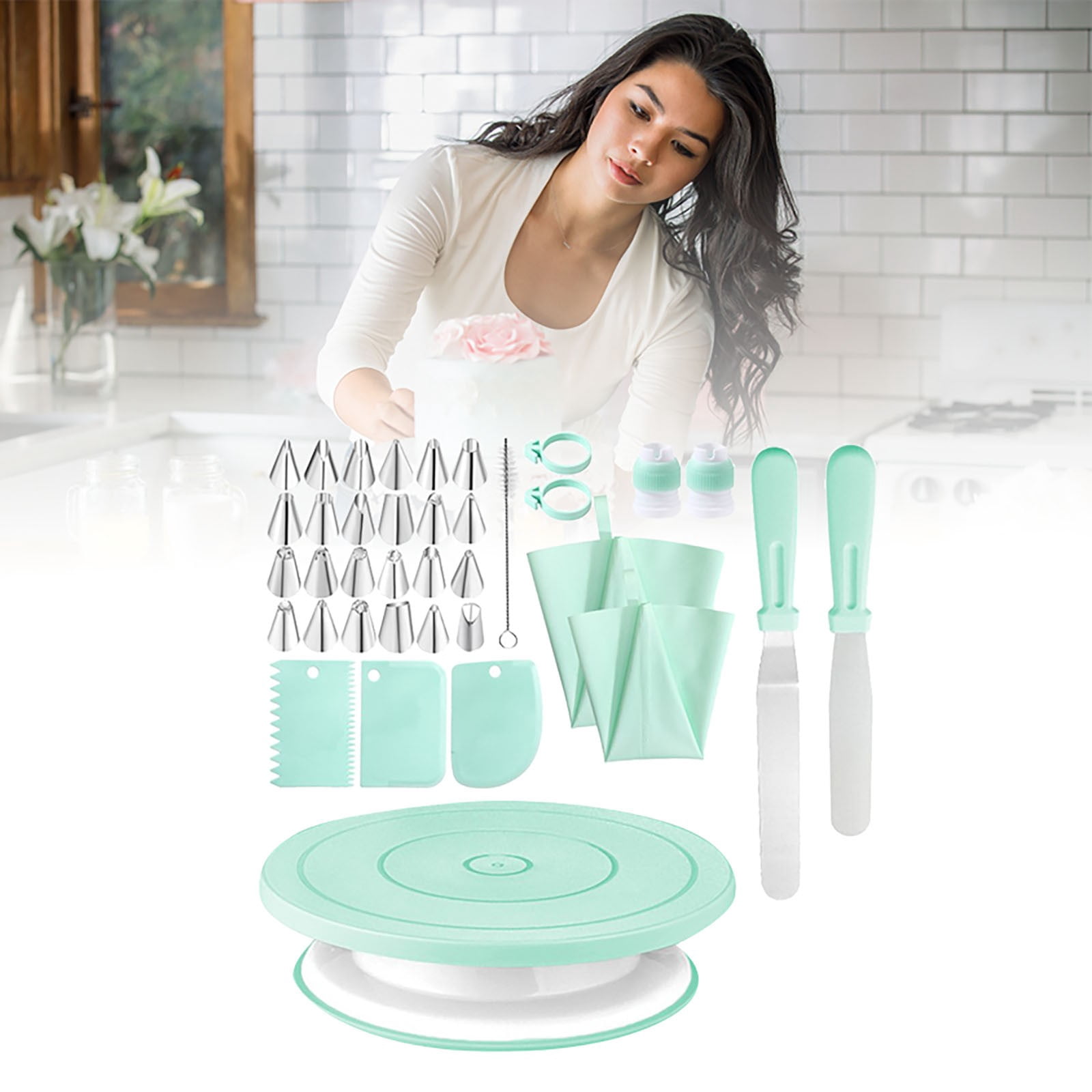 Baking And Piping Tool Set Cake Piping Table Turntable Piping Nozzle ...