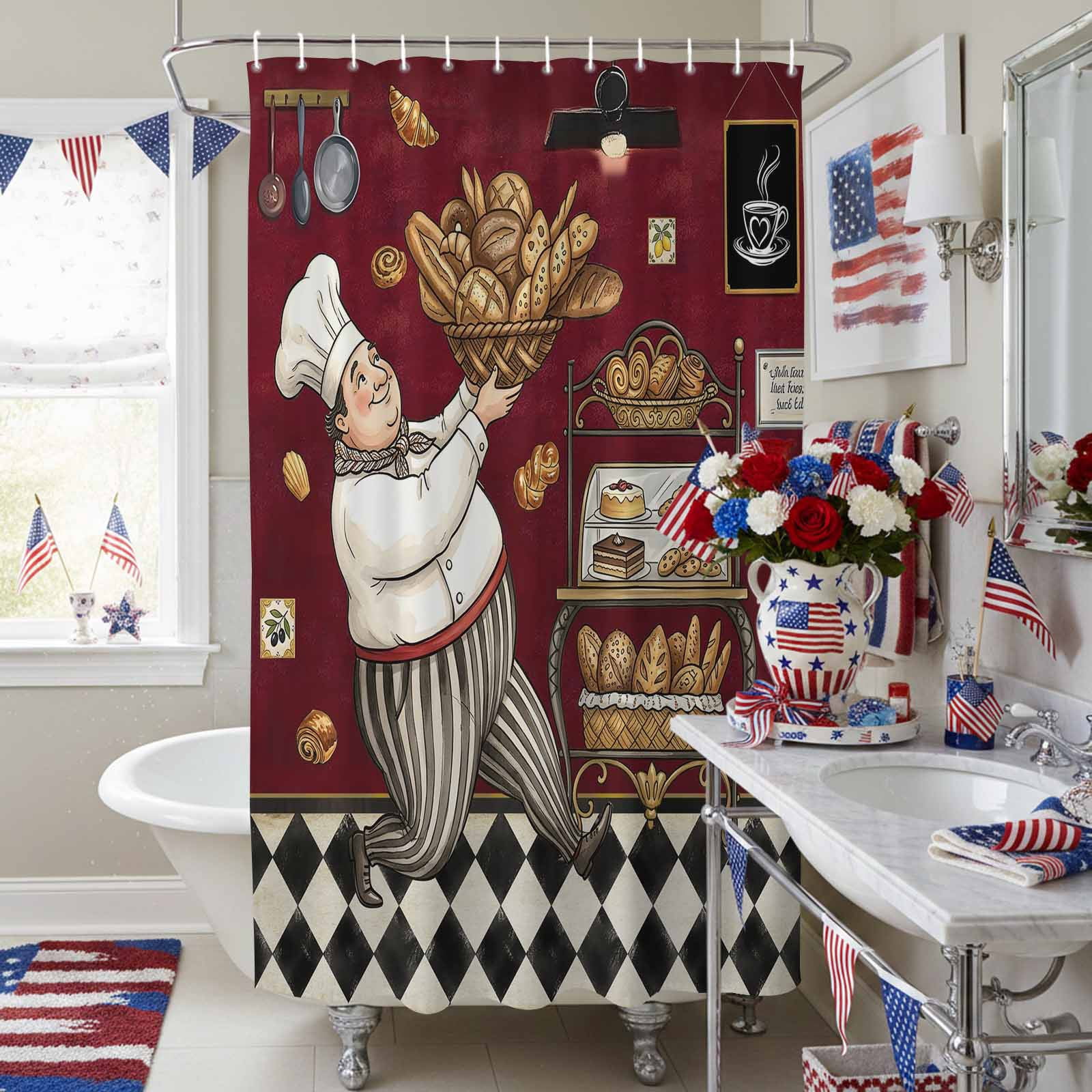 Baking Chef Kitchen Art Shower Curtain for Bathroom, French Bread ...