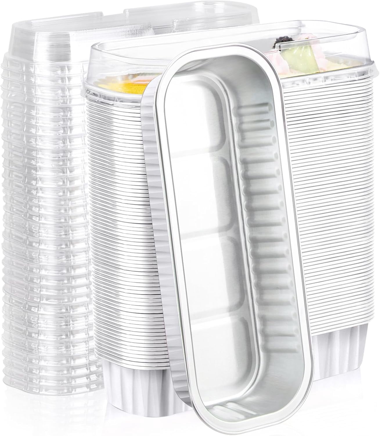 Baking Cups with Lids, 100pcs 6.8oz White Aluminum Foil Mini Loaf Cake ...