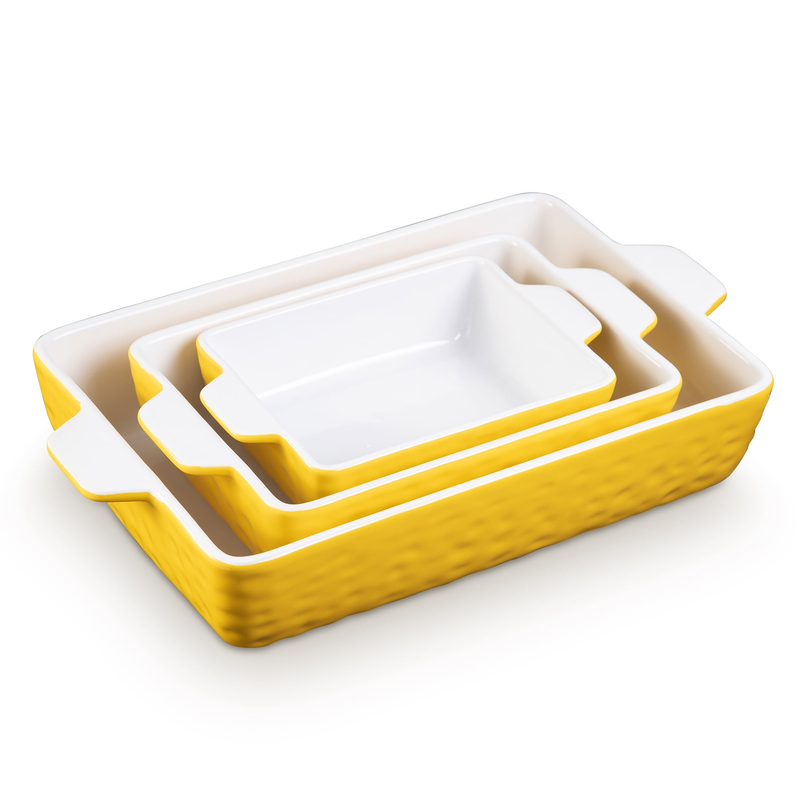 Baking Dishes Set of 3, Ceramic Bakeware Set with Handles, Porcelain ...