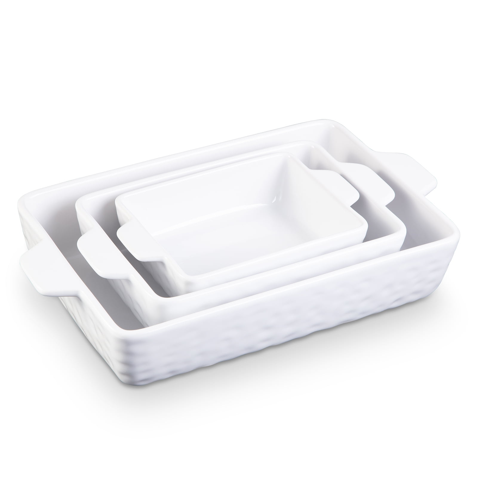 Baking Dishes Set of 3, Ceramic Bakeware Set with Handles, Porcelain ...