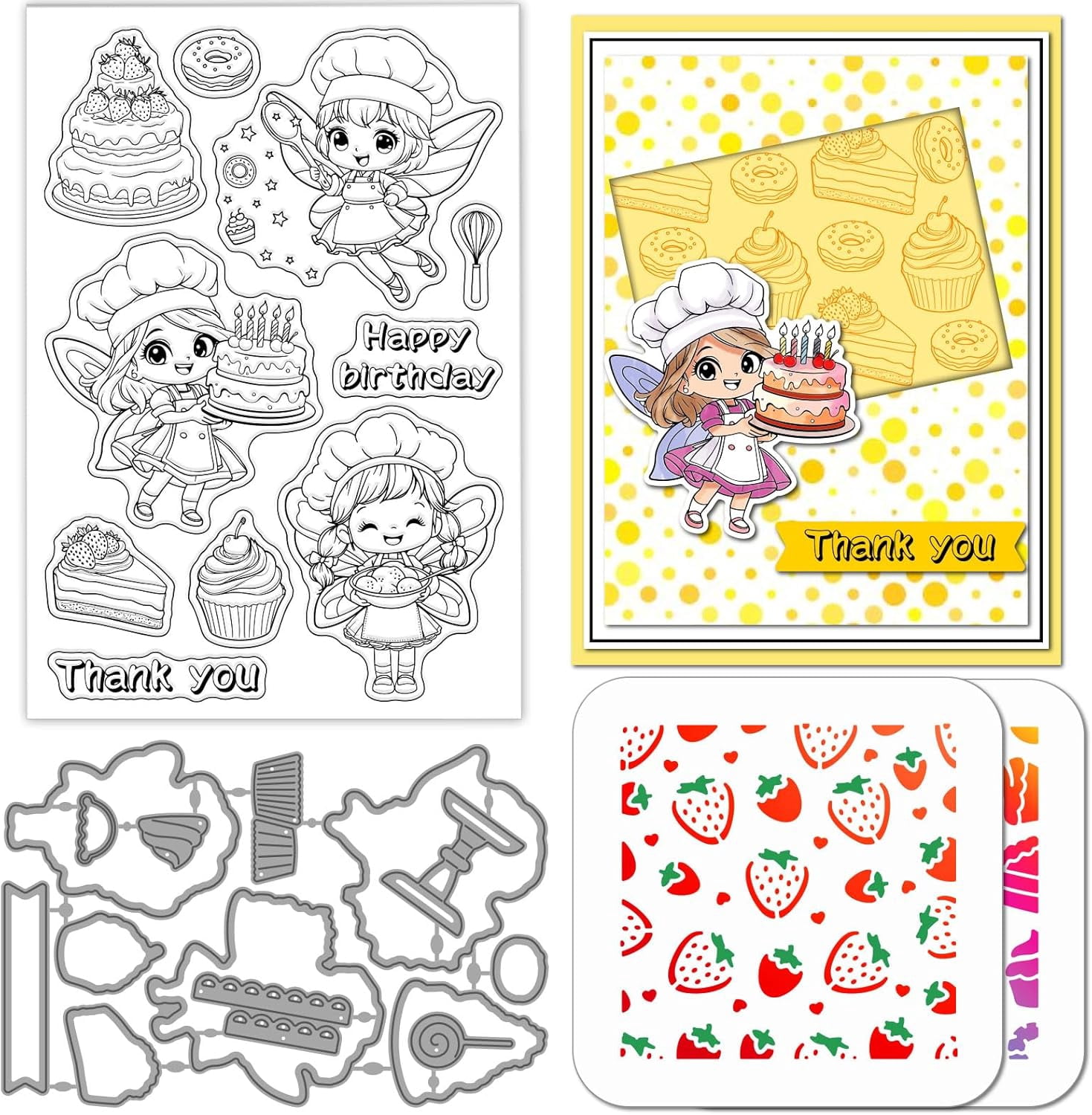 Baking Fairy Cake Clear Stamps Cutting Dies PET Painting Stencils for ...