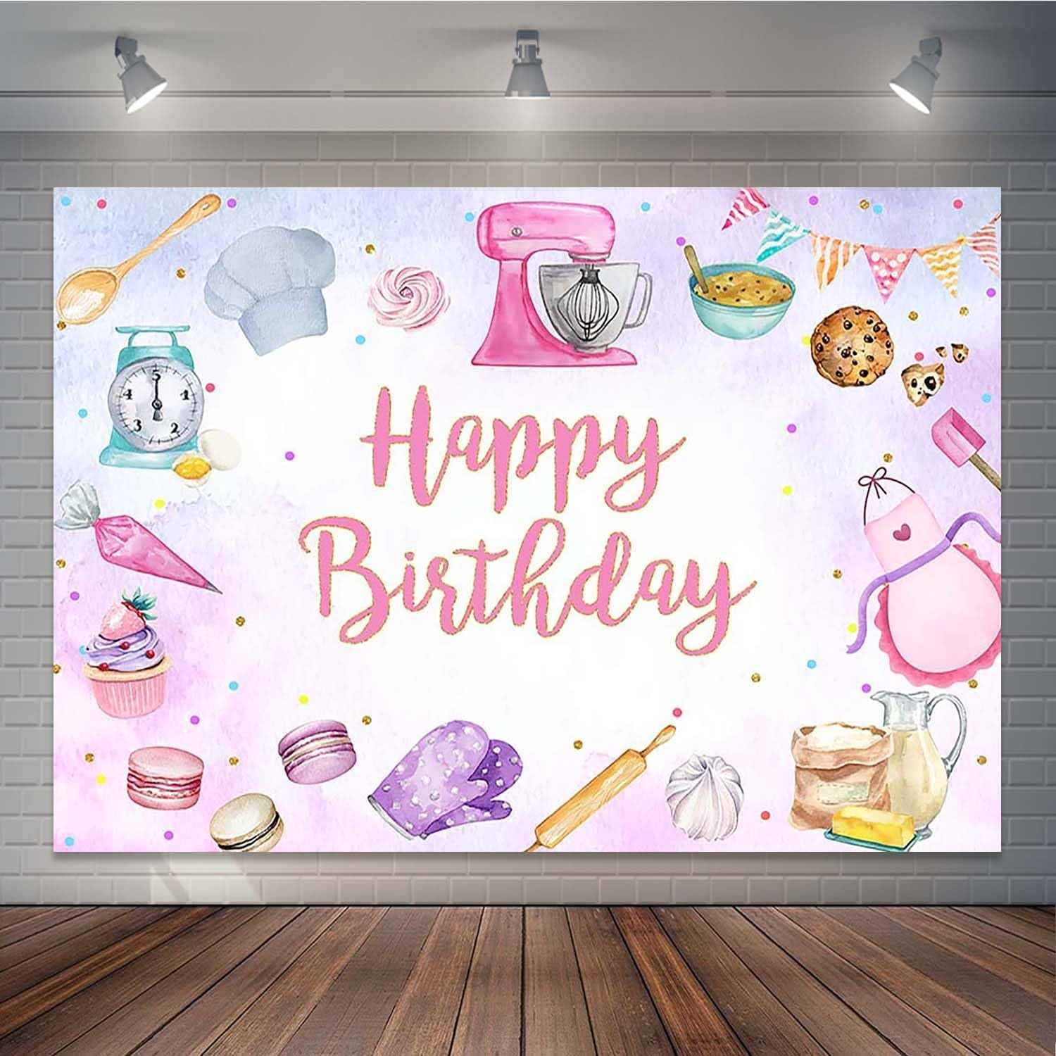 Baking Happy Birthday Party Backdrop for Girls Colorful Macaroon Coking ...