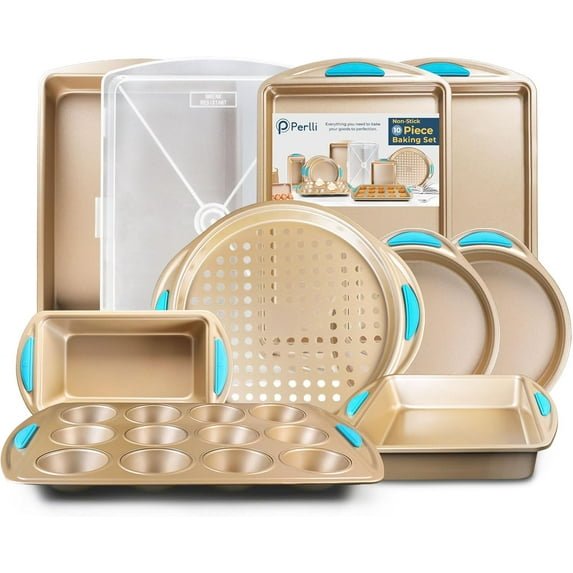 Baking Kit: Nonstick Gold Steel Oven Set - 10 Pieces, Cookie Sheets ...