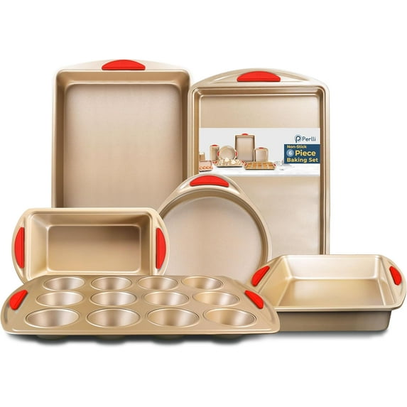 Baking Kit: Nonstick Gold Steel Oven Set - 6 Pieces, Round Cake Pan ...