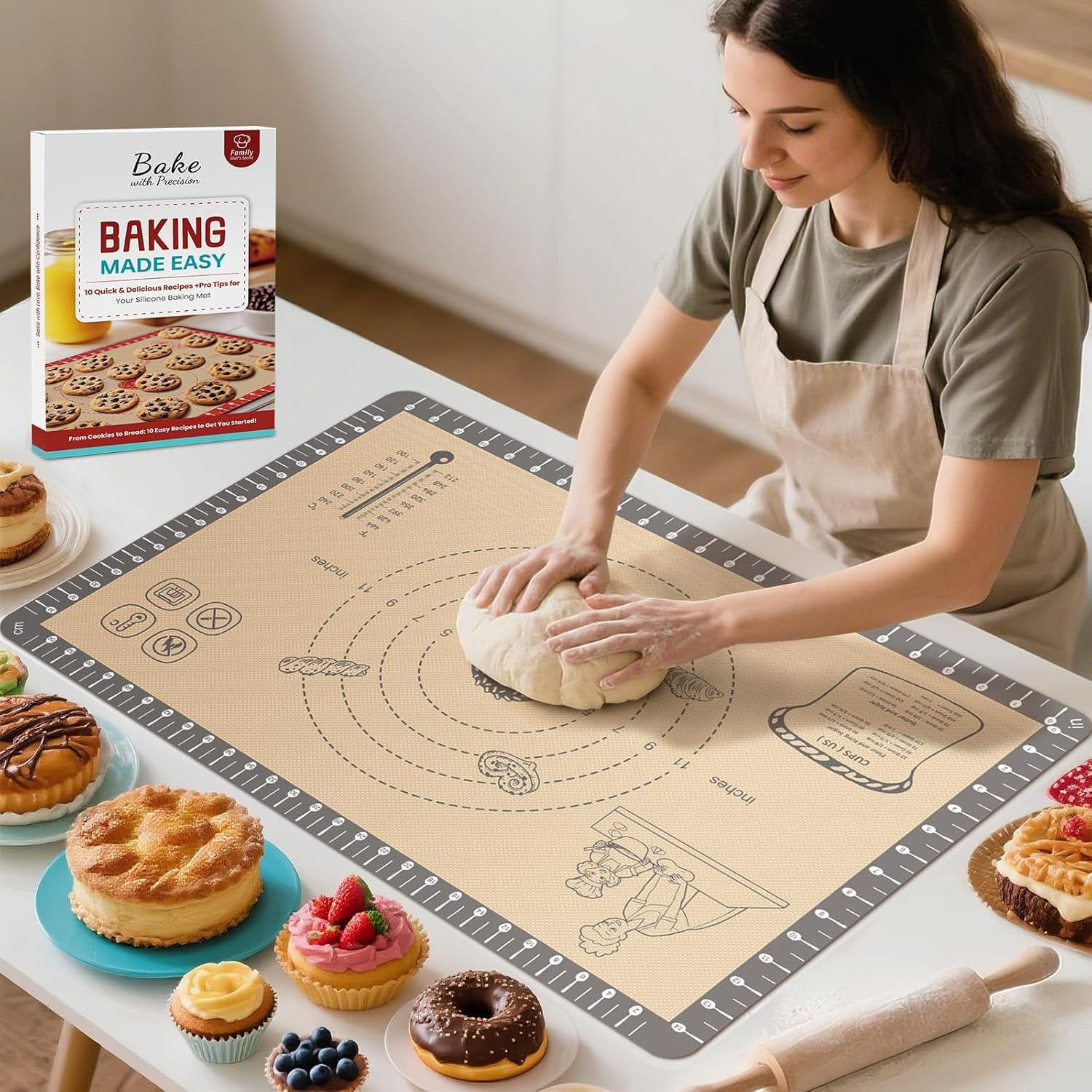 Baking Mat with Recipes, Extra Thick Mats for Baking, Non Stick Pastry ...