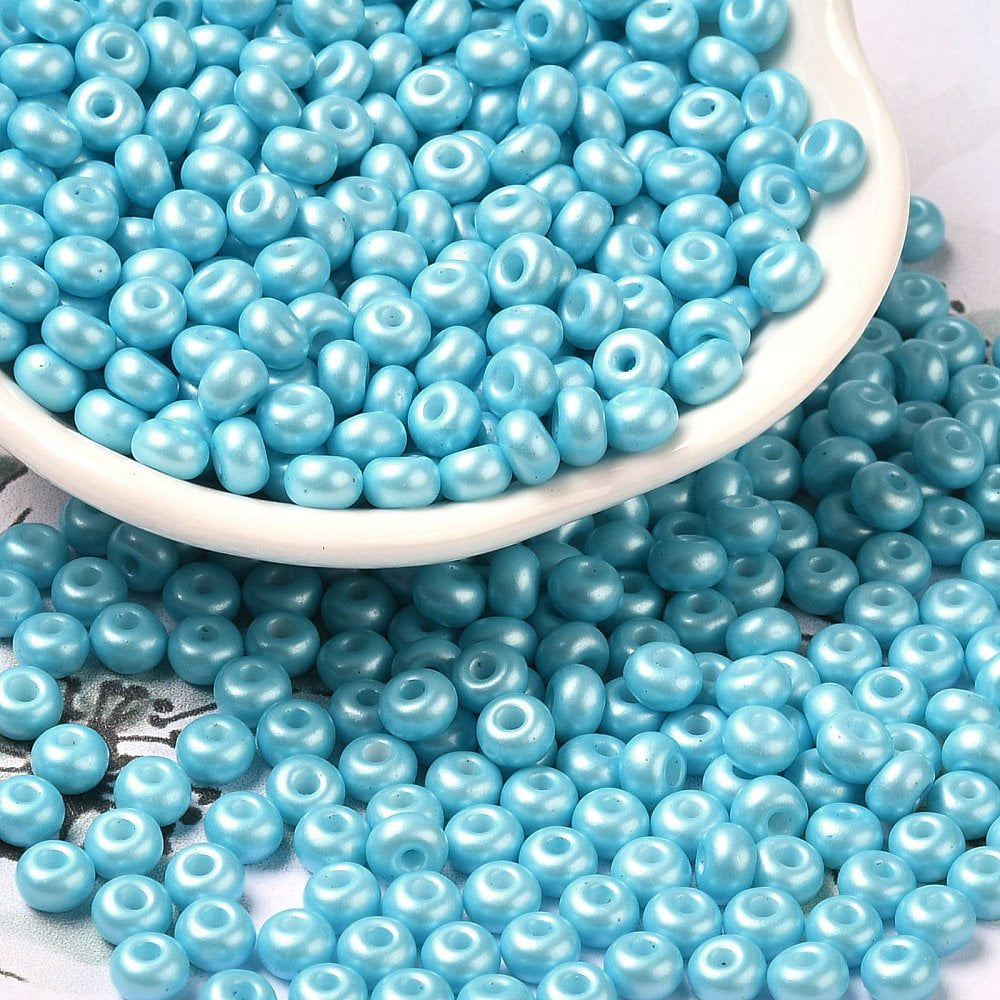 Baking Paint Luster Glass Seed Beads Donut Cyan 4x2.5mm Hole: 1mm ...