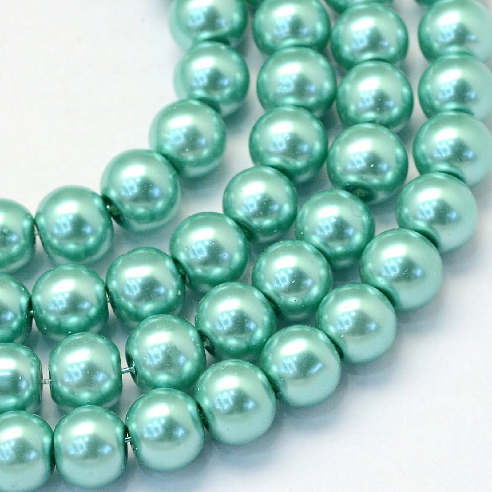 Baking Paint Pearlized Glass Pearl Round Bead Strands Medium Aquamarine ...