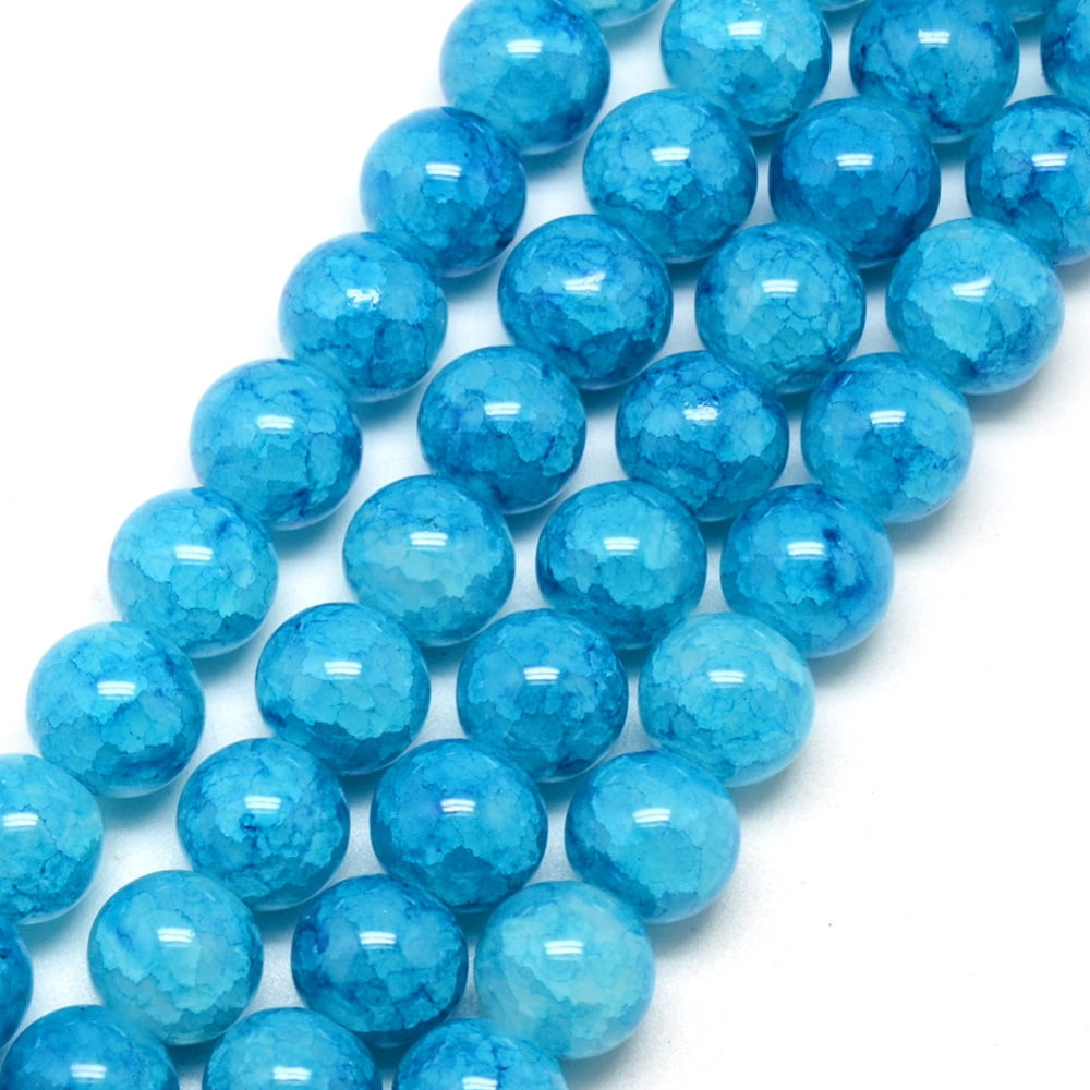 Baking Painted Crackle Glass Bead Strands Round Deep Sky Blue 8mm Hole ...