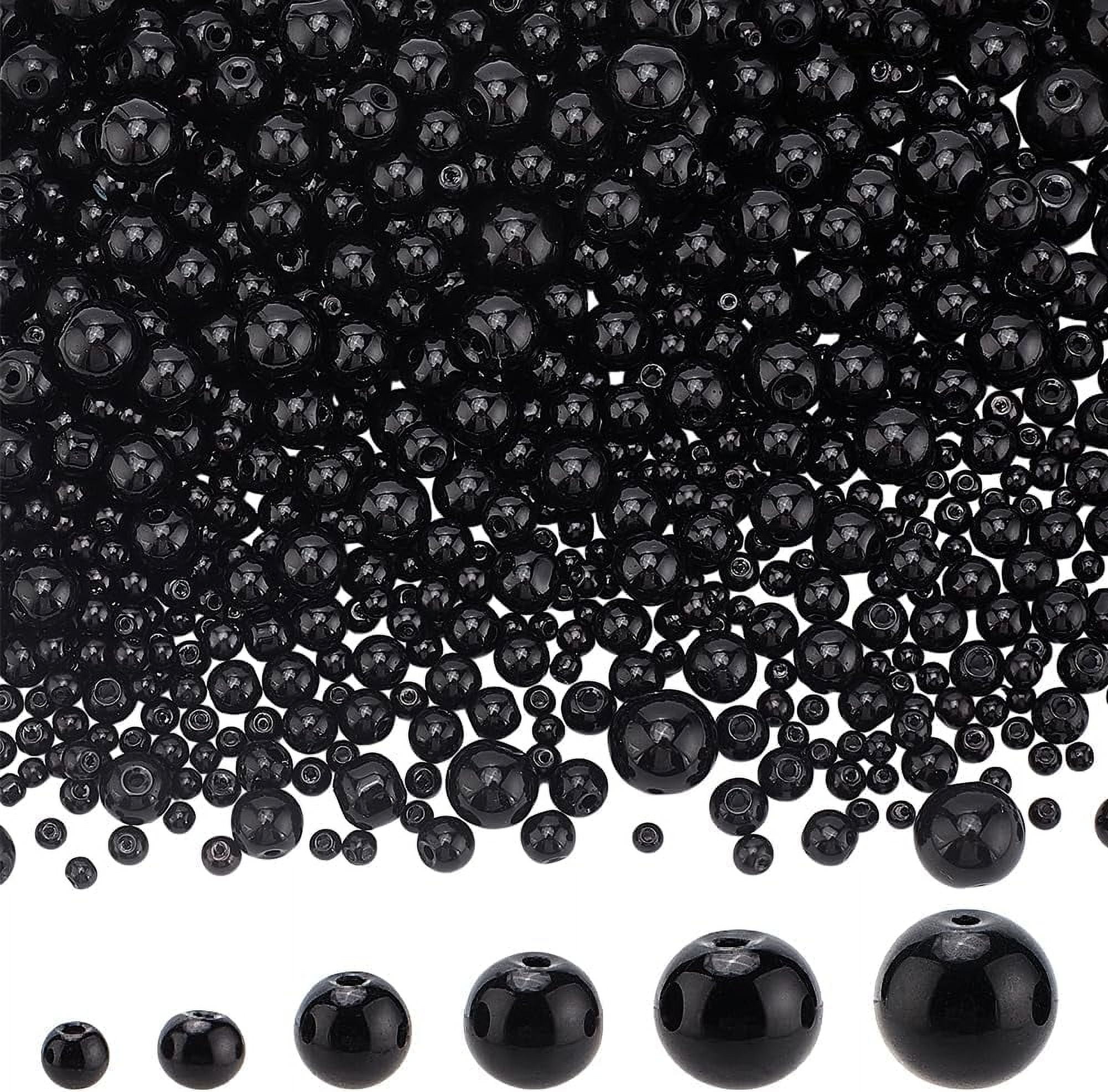 Baking Painted Glass Pearl Bead Strands Pearlized Round Black 3~12mm ...