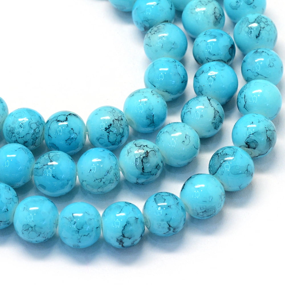 Baking Painted Glass Round Bead Strands Deep Sky Blue 8.5~9mm Hole: 1 ...