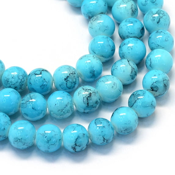Baking Painted Glass Round Bead Strands Deep Sky Blue 8.5~9mm Hole: 1 ...