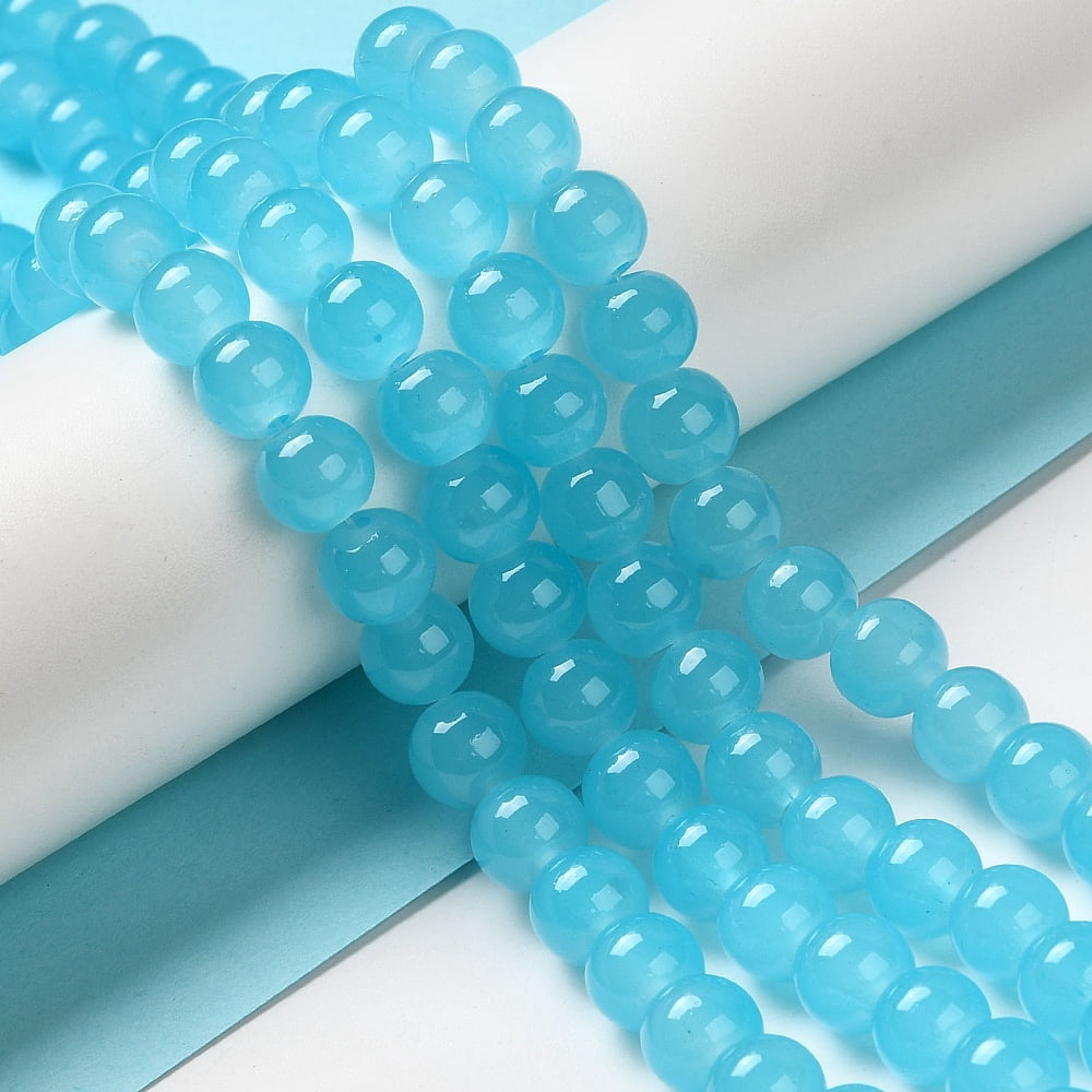 Baking Painted Imitation Jade Glass Round Bead Strands Medium Turquoise ...