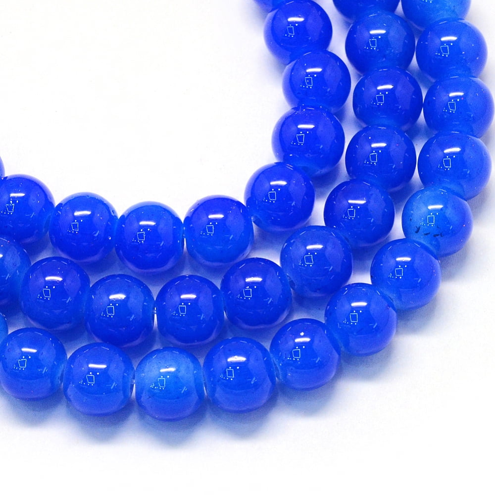 Baking Painted Imitation Jade Glass Round Bead Strands Royal Blue 8.5 ...