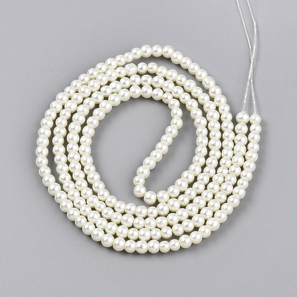 Baking Painted Pearlized Glass Pearl Bead Strands Round Cornsilk 3.5 ...