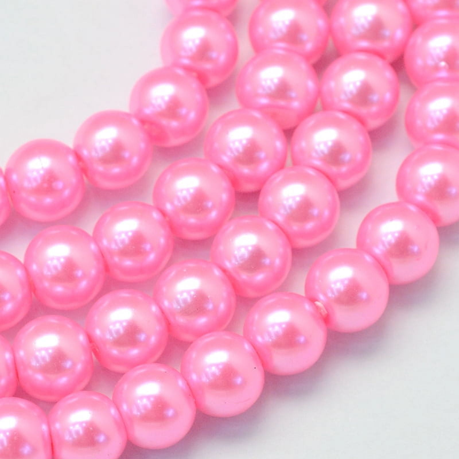 Baking Painted Pearlized Glass Pearl Round Bead Strands Hot Pink 8~9mm ...