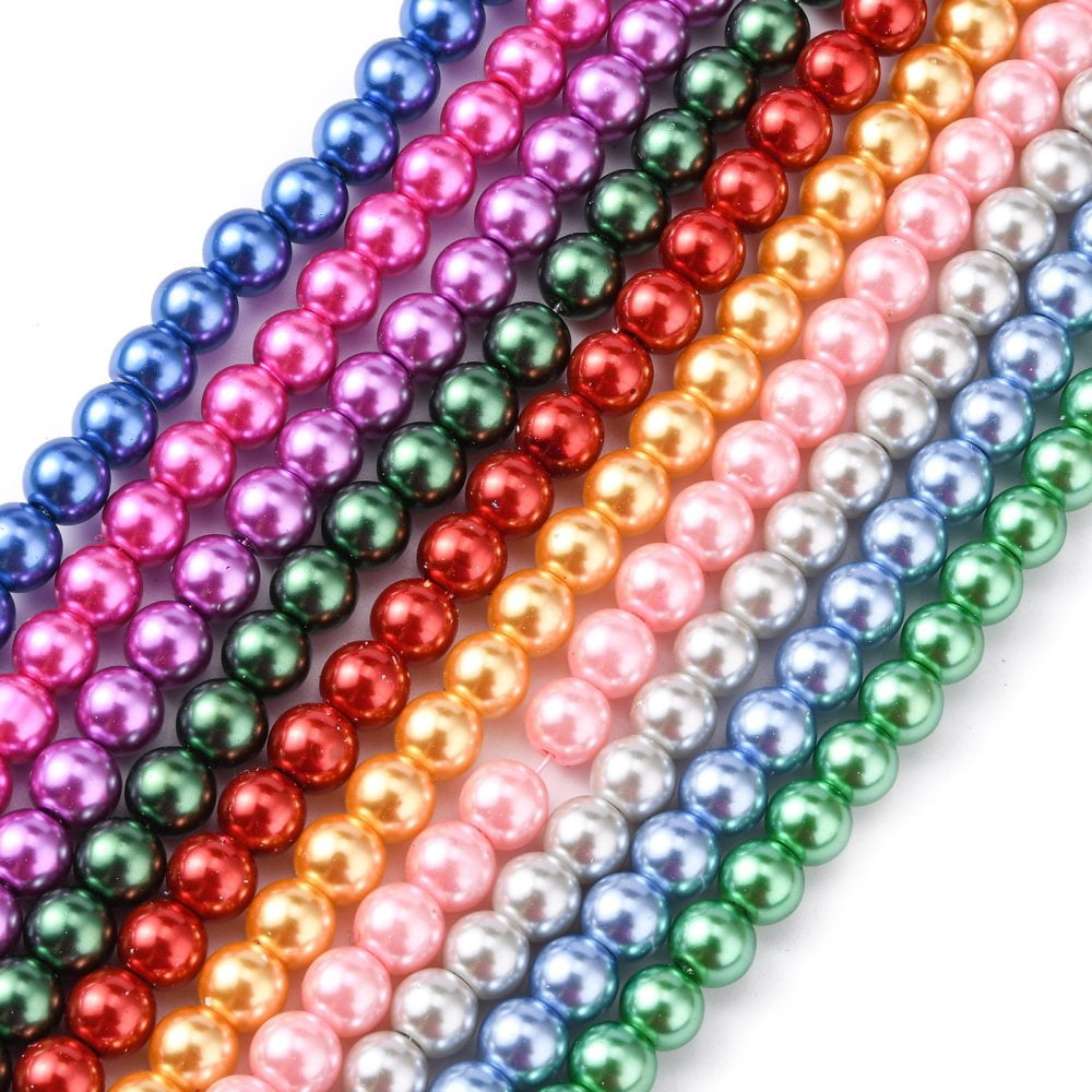 Baking Painted Pearlized Glass Pearl Round Bead Strands Mixed Color 8 ...