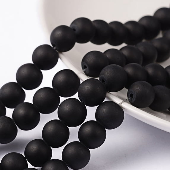 Baking Painted Transparent Glass Bead Strands Frosted Round Black 8mm ...