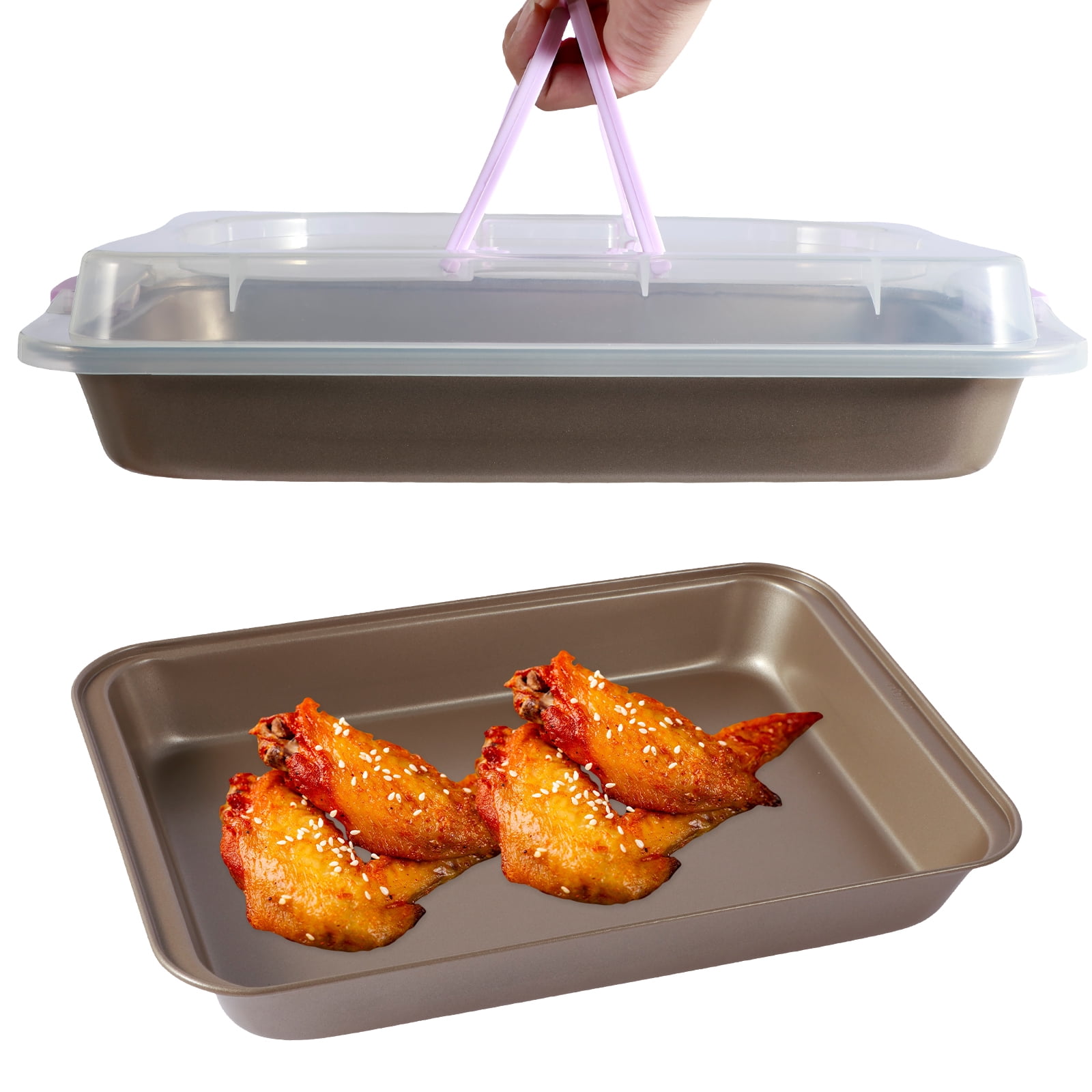 Baking Pan with Lid 10x14 Inch Rectangular Cake Pan with Wide Handle ...