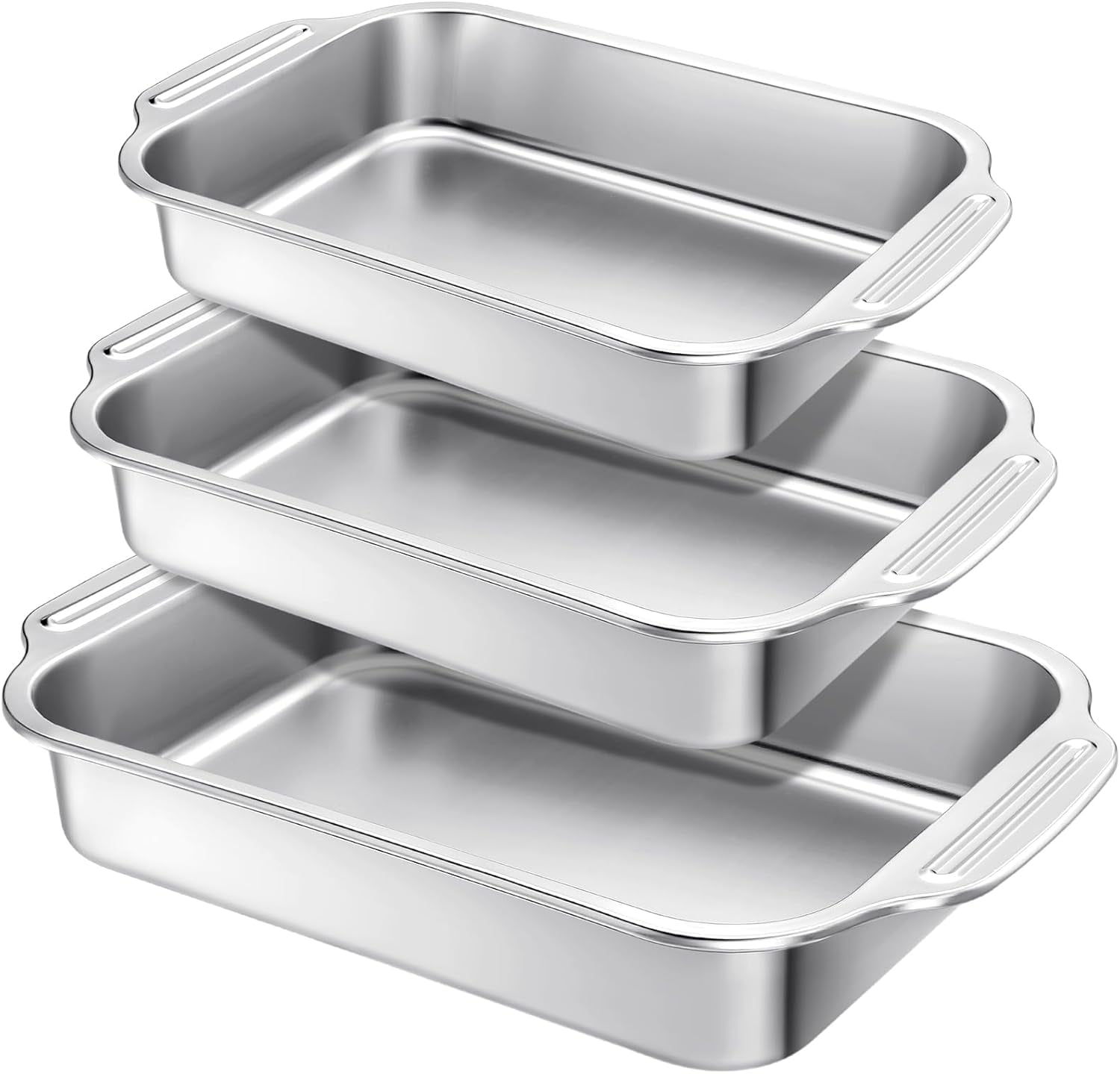 Baking Pan Set of 3 Stainless Steel Cake Pan 12/14/15 Inch Rectangle ...