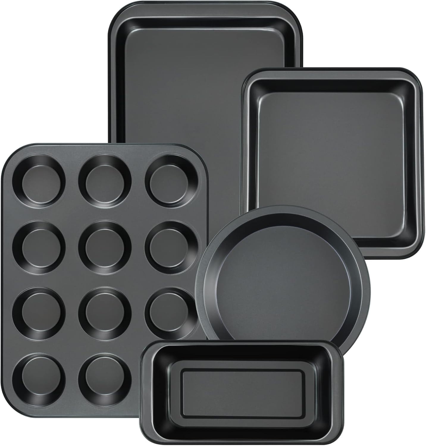 Baking Pans Nonstick Set 5 Piece Bakeware Sets Round Square Cake Pan ...