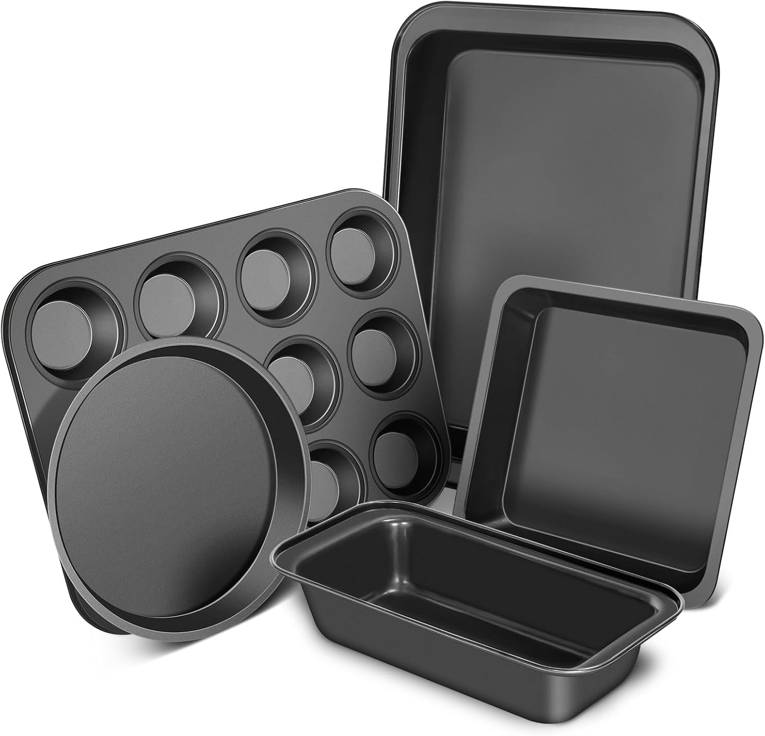 Baking Pans Set, 5-Piece Nonstick Bakeware Sets with Round/Square Cake ...