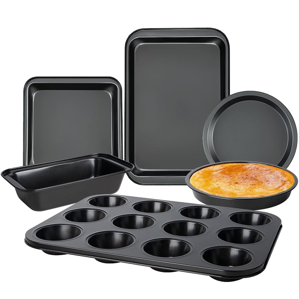 LINALL Baking Pans Set 6-Piece Nonstick Bakeware with Cake Loaf Cookie ...