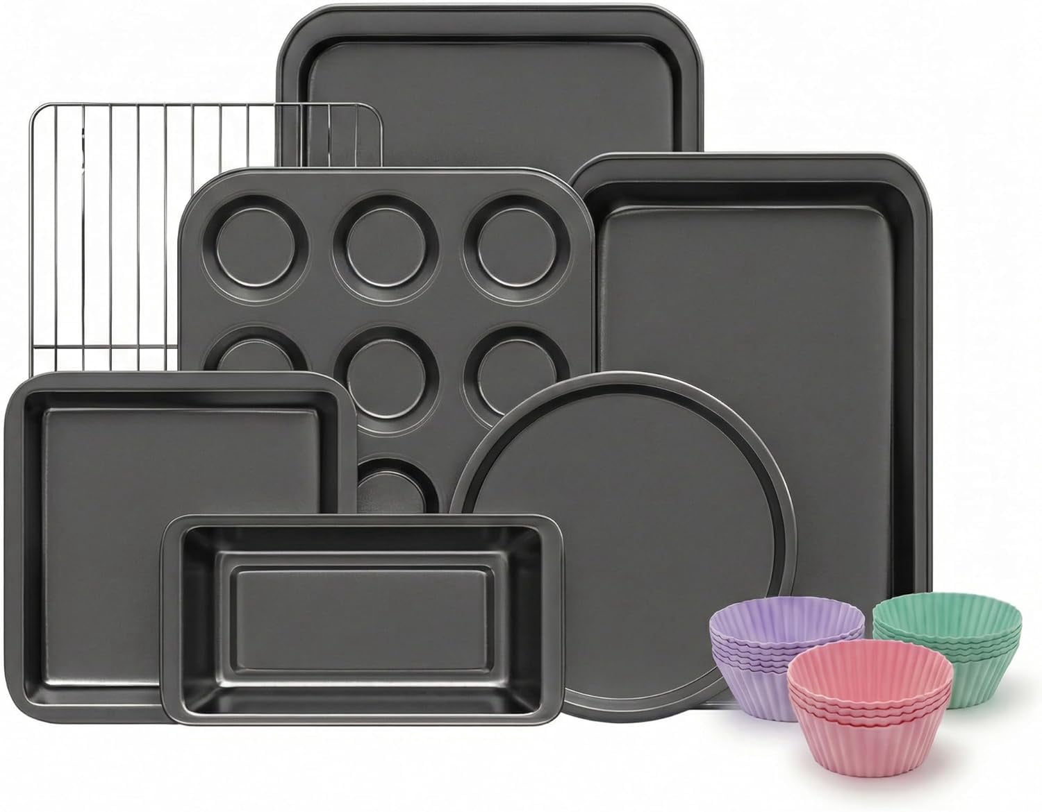 Baking Pans Sets, Nonstick Bakeware Sets 19-Piece with Round/Square ...