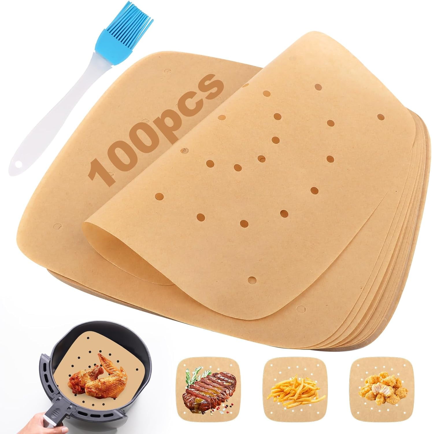 Baking Paper for Hot Air Fryer, Pack of 100, 23 x 23 cm, Perforated and ...