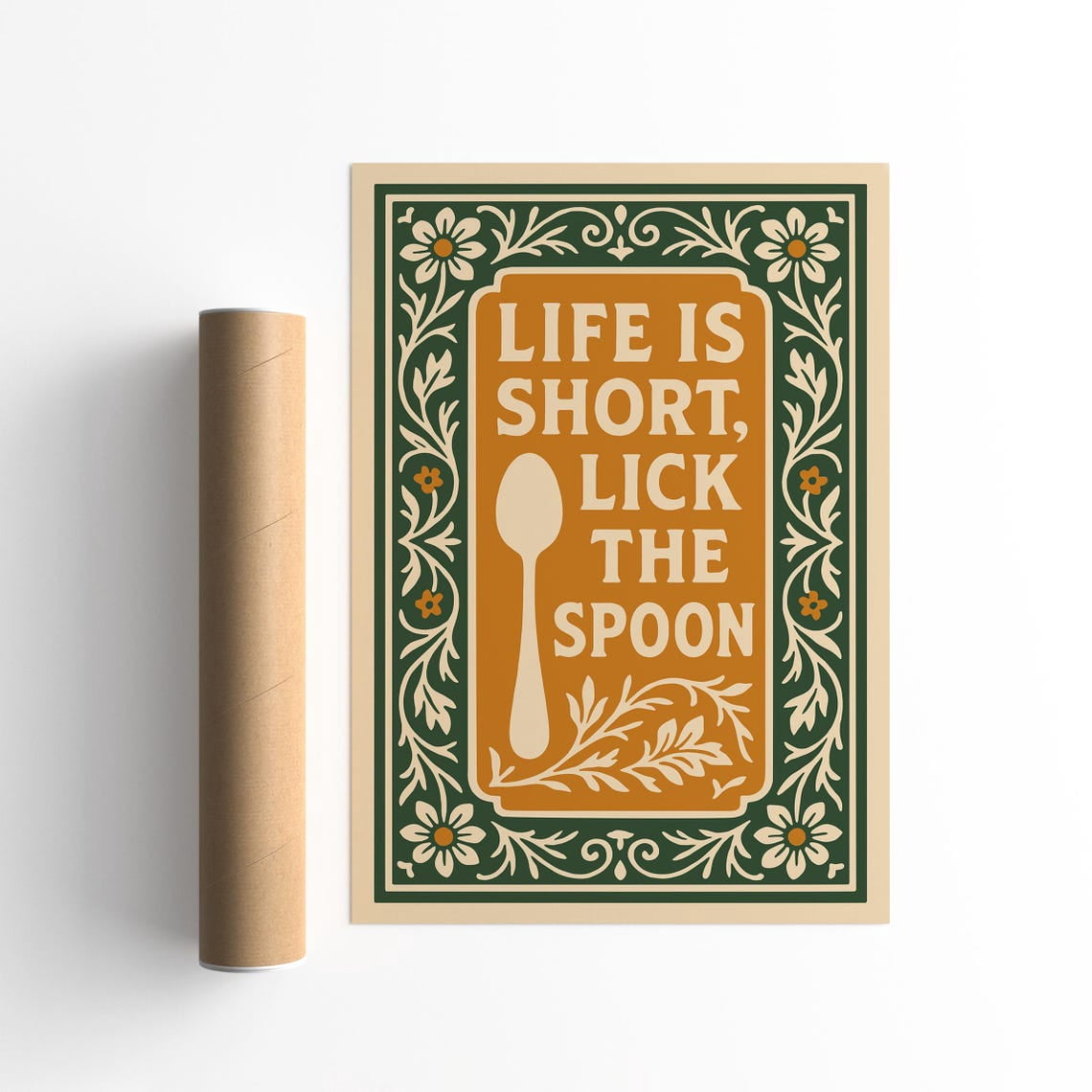 Baking Quote Rococo Kitchen Floral Decor Poster, Unframed Paper Poster ...