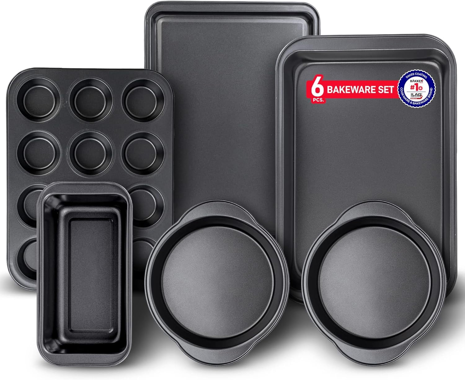 Baking Set 6 Piece Deluxe Non Stick Black Coating Inside and Outside ...