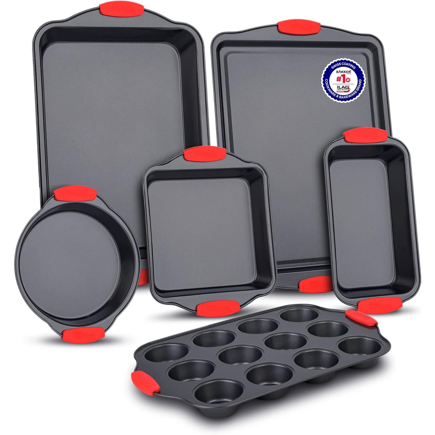 Baking Set – 6 Piece Kitchen Oven Bakeware Set – Deluxe Non-Stick Black ...